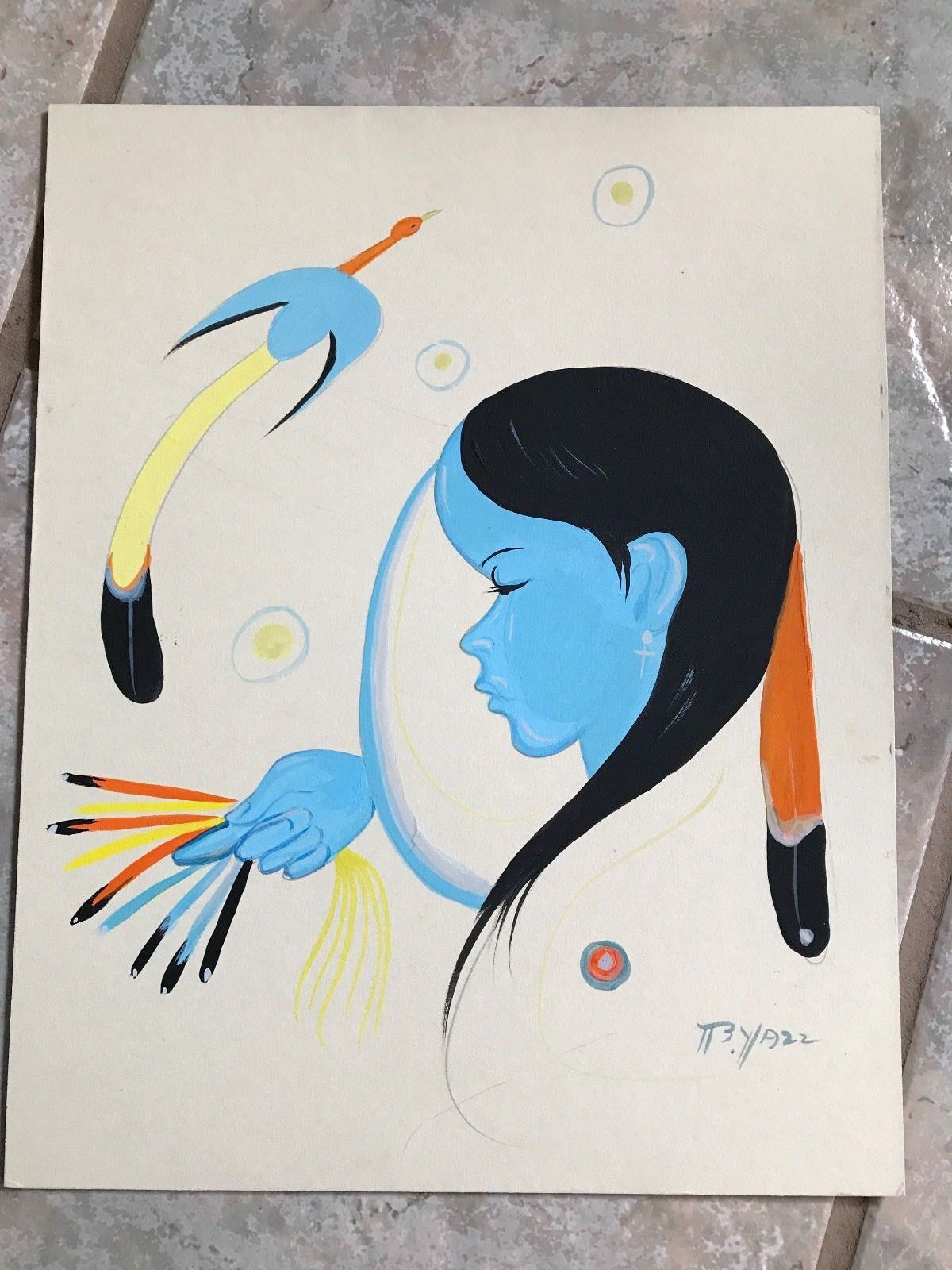 BEATIEN YAZZ-- NAVAJO-- ORIGINAL PEYOTE CEREMONY GOUACHE PAINTING 14" X ...
