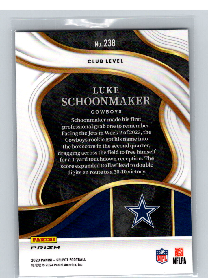 2023 PANINI SELECT LUKE SCHOONMAKER ROOKIE #238 SILVER CLUB LEVEL | eBay