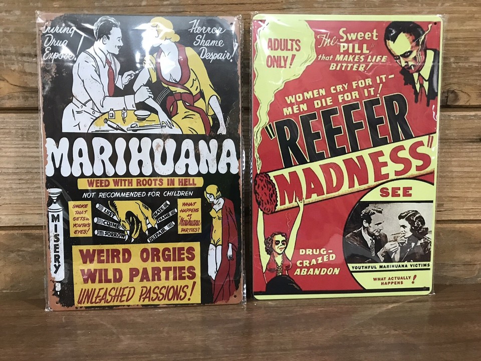 Marijuana Vntg Weed Hell Funny Repro Metal sign Pair 8"X12" Decor ...