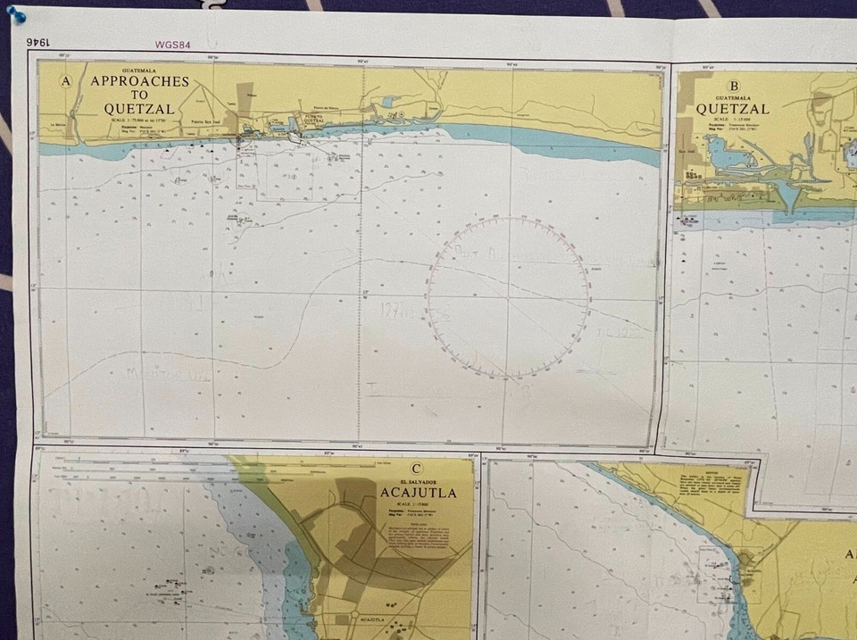 Admiralty 1946 APPROACHES TO QUETZAL AND ACAJUTLA CHARTS MAP NAUTICAL ...