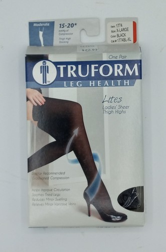 Truform Moderate Black Lites Thigh Highs 15-20 Compression Stocking X ...