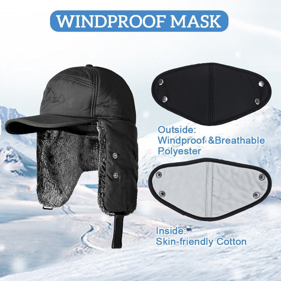 Winter 3 in 1 Thermal Fur Lined Trapper Hat with Ear Flap Full Face ...
