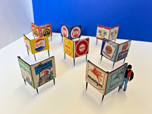 8 Slot Car Layout VINTAGE SIGNS Gulf Pepsi Signal Gas Mobil RPM Shell ...