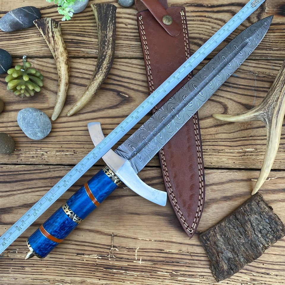 18" Handcrafted Battle Ready Short Sword Forged Damascus Steel Blade W ...