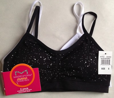 NWT MAIDENFORM GIRLS 1 BLACK 1 WHITE CROP BRA SIZE SMALL 28A | eBay