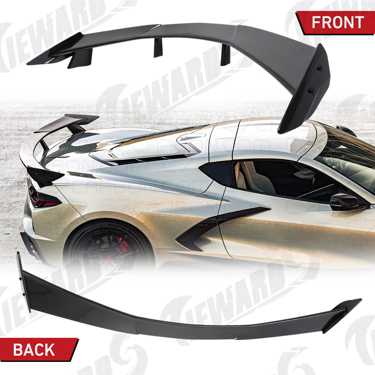 For 20-24 Corvette C8 GM CARBON FIBER LOOK Rear Trunk Lid High Wing ...