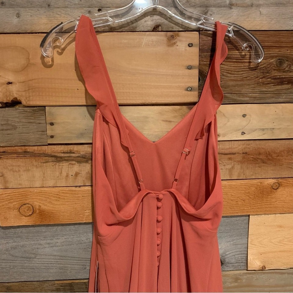 NWT Lulus Meteoric Rise Rusty Rose Maxi Dress Ruffle Strap Button Back ...