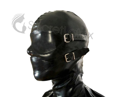 BLACK LATEX HOOD CONDOM SHEATH MASK BONDAGE FETISH KINK HANDMADE ZIPPER ...