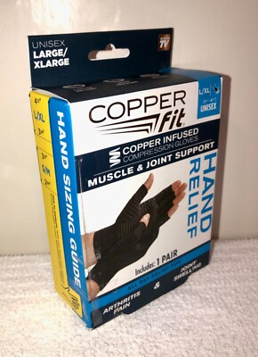 CopperFit Copper Infused Compression Fit Gloves L/XL Pain Relief Black ...