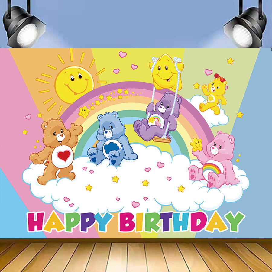3D Cartoon Care Bears Backdrop Photo Studio Background Party Birthday ...