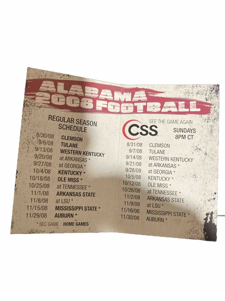 2008 Alabama Football Pocket Schedule | eBay