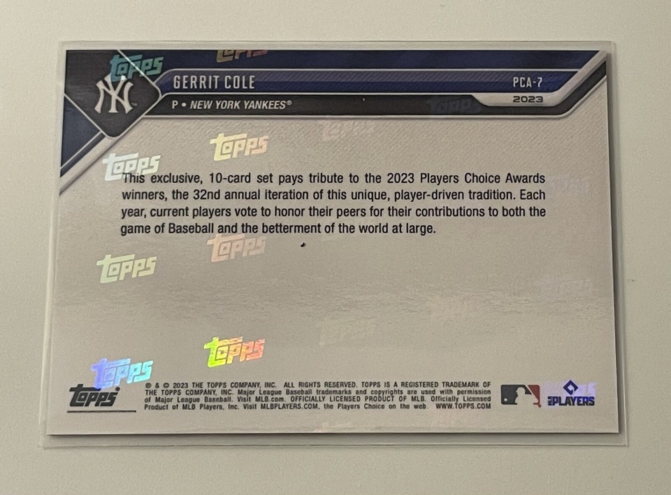 Gerrit Cole 2023 Topps NOW PCA Card #PCA-7 AL Player of the Year MLB NY ...