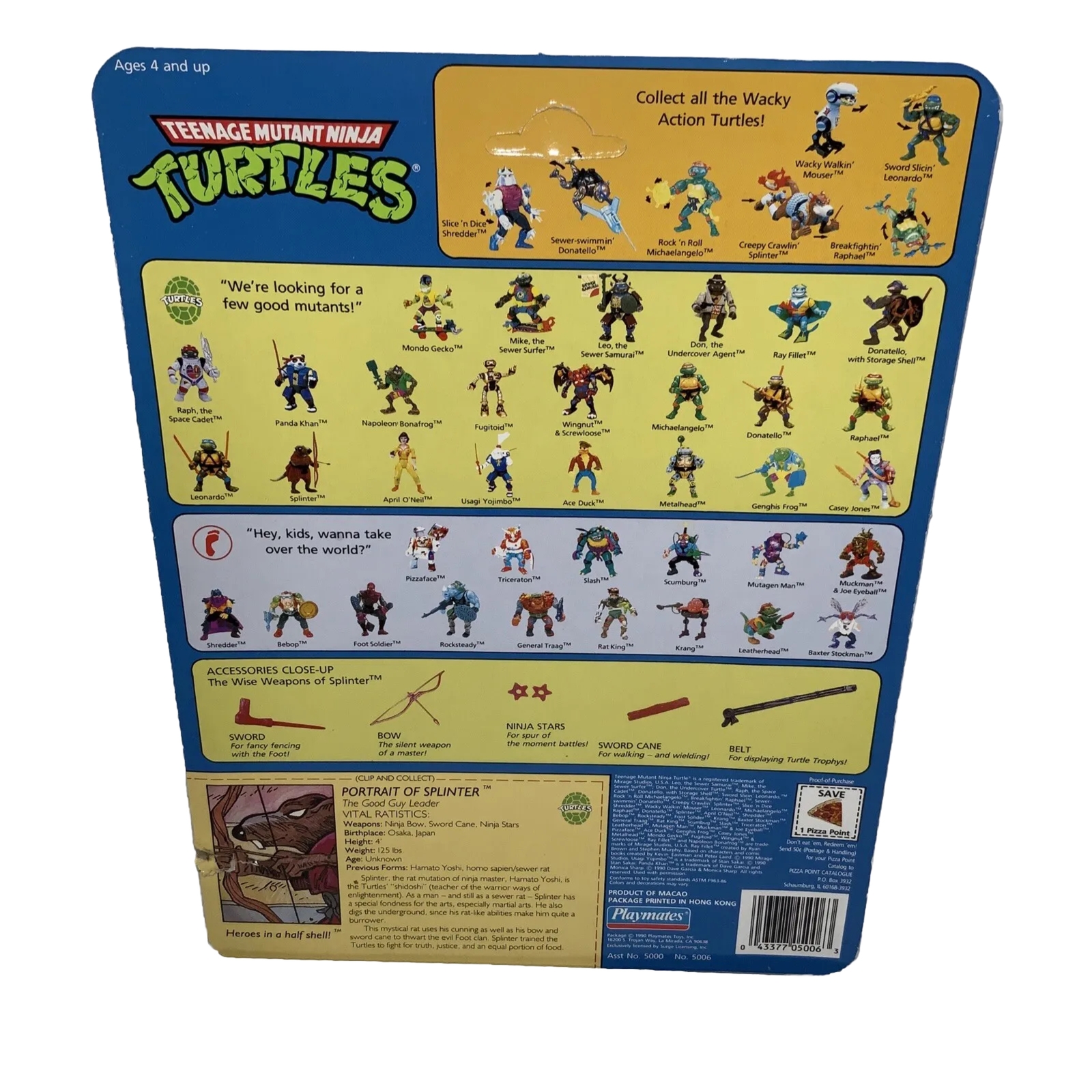 1988 TMNT Teenage Mutant Ninja Turtles Splinter Action Figure With ...