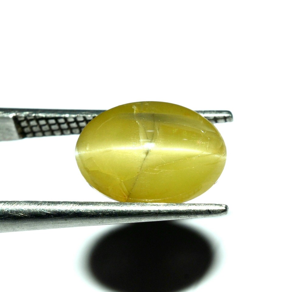 Natural Yellow Chrysoberyl Cat's Eye Cabochon Gemstone 11x8x5 MM Oval ...