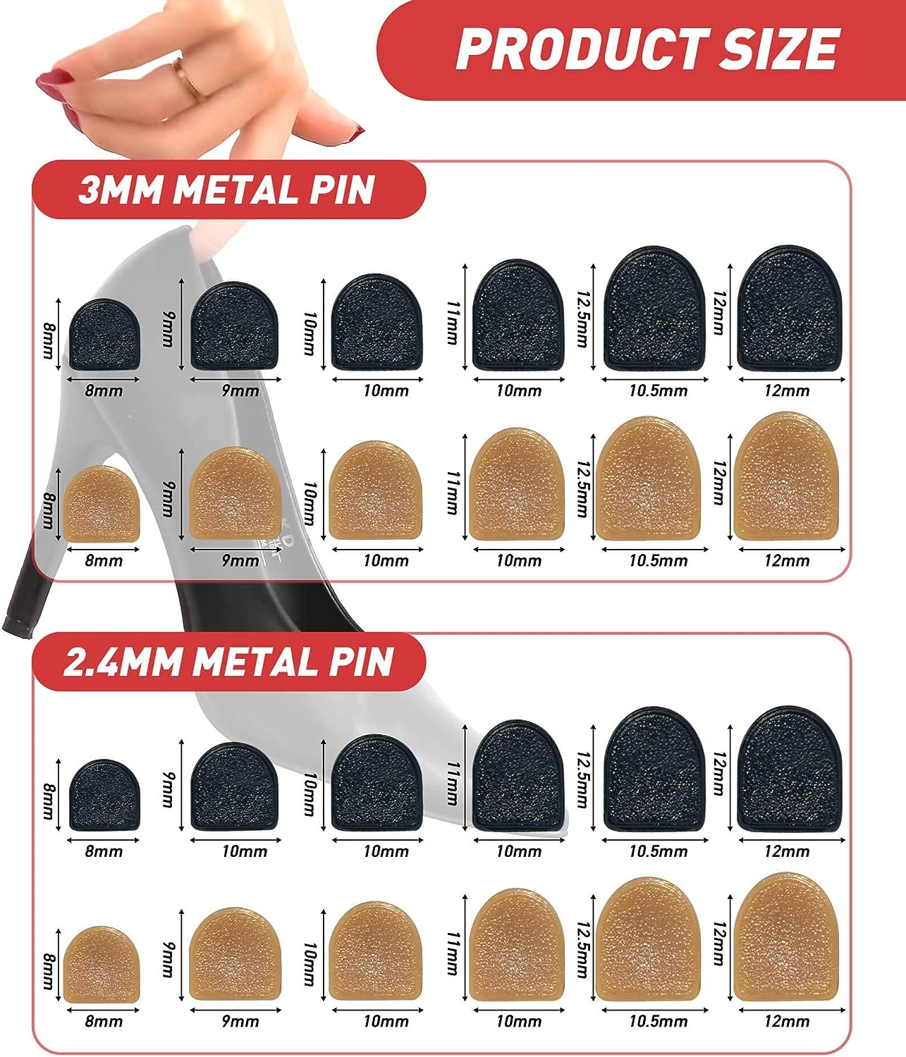 24 Pairs High Heel Tips, Heel Repair Kit for Women High Heel Shoes with ...