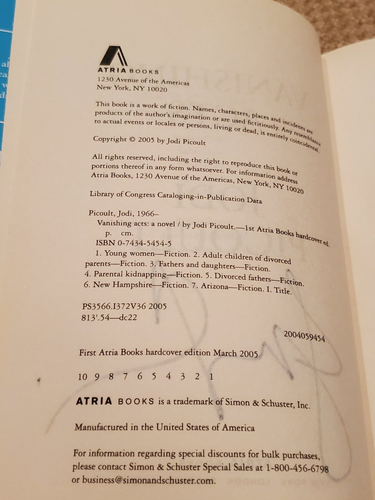Jodi Picoult - SIGNED signature only - Vanishing Acts - 1st/1st ...