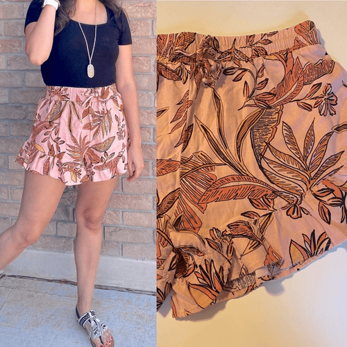 Wild Fable tropical print linen blend hi rise pull on Floral Ruffle ...