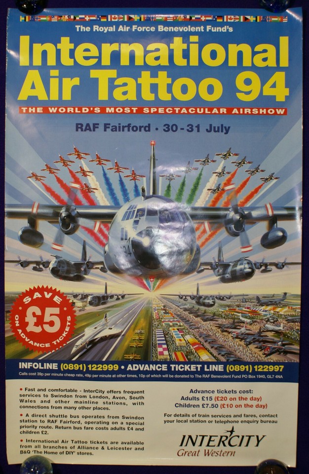 RAF FAIRFORD AIR TATTOO 94 RED ARROWS C130 HERCULES GREAT WESTERN ...