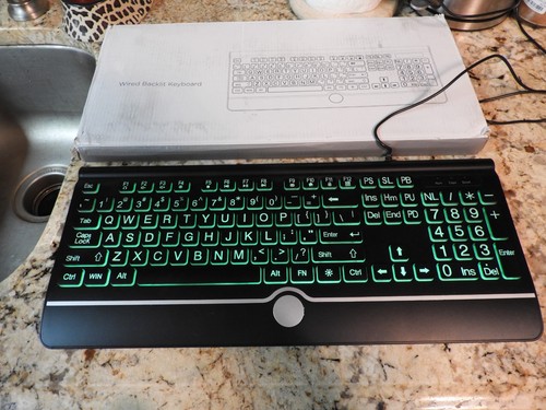 Large Print Backlit Keyboard, Wired USB Lighted Computer Keyboards with ...