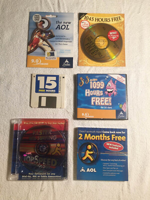 Vintage Lot of 5 sealed AOL America OnLine CD's + 1 floppy w/ various ...