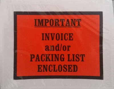 "Important Packing List/Invoice Enclosed" Envelopes Full Face 4 1/2 X 5 ...