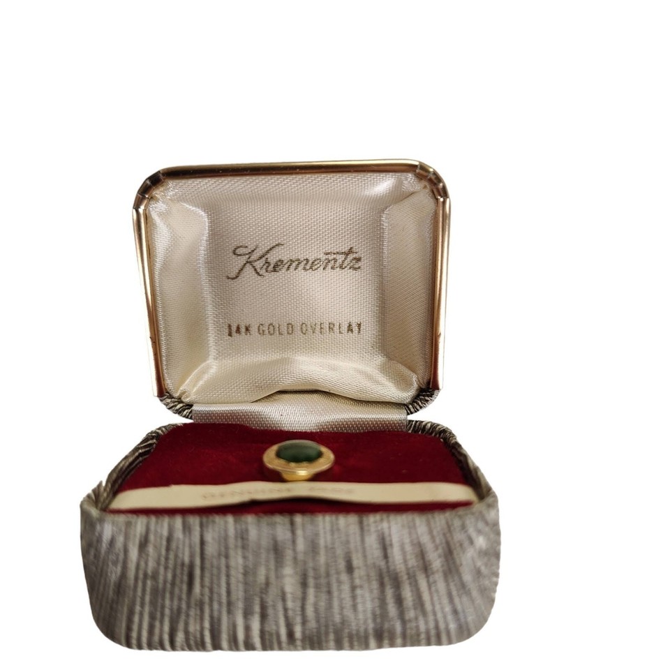 Vintage Krementz Jade Tie Tack Pin 14k Gold Overlay w/ Box Mens Jewelry ...