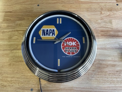 Napa Auto Parts NGK Spark Plugs 15" Blue Neon Light Wall Clock ...