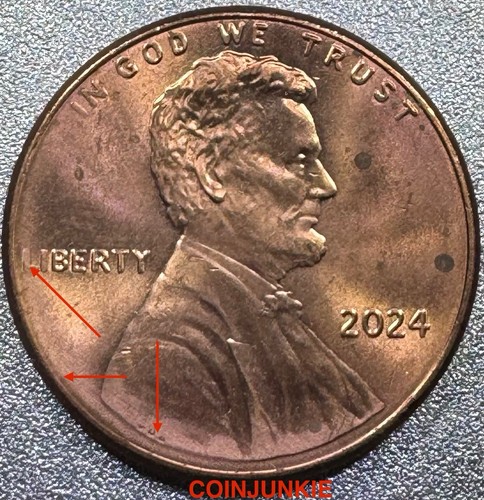 2024 Lincoln Shield Cent-STRUCK THROUGH GREASE-MISALIGNED DIES-MINT ...