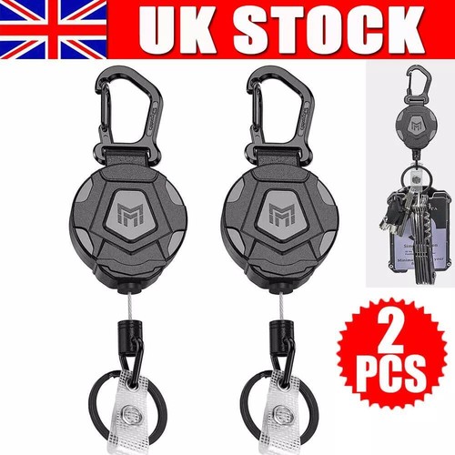 2x Heavy Duty Retractable Keyring Pull Key Chain Clip Recoil Holder ...