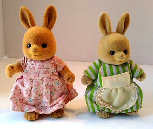 Vintage Sylvanian Families Maple Town Patty Rabbits 1986 Flocked ...