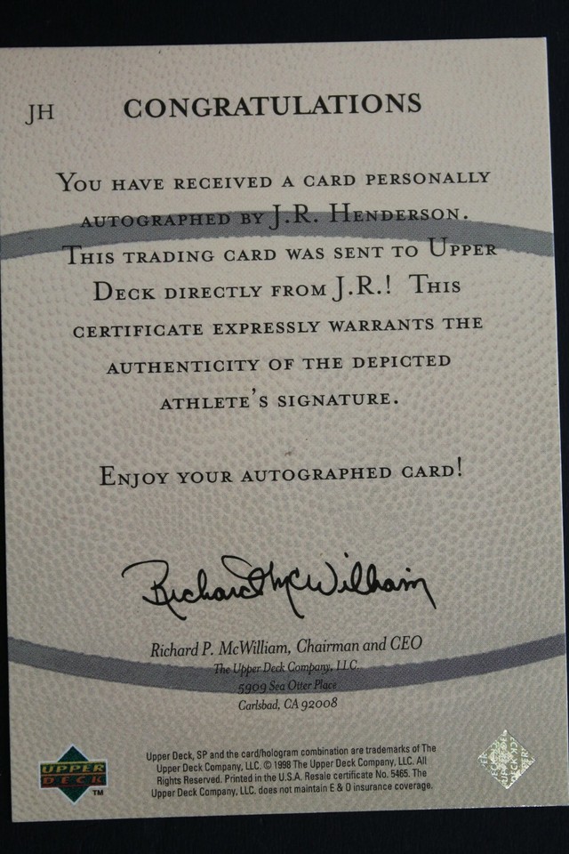 JR Sakuragi Henderson UCLA Autographed 1998 Upper Deck Signed ...