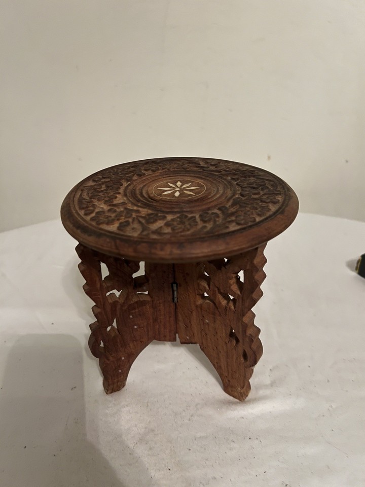 Vintage Hand Carved Wood Plant Stand Collapsible Ornate India Vintage 6 ...
