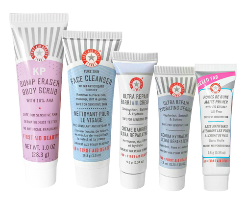 First Aid Beauty Fab Body Scrub, Cleanser, Cream Serum & Primer (5 ...