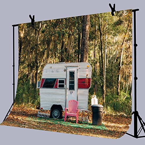 Camp Party Camping Backdrop 9x6ft Sunny Forest Camper Trailer Nature ...