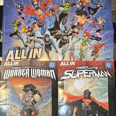 DC All In Absolute Superman Absolute Wonder Woman Promo Posters Set DC ...