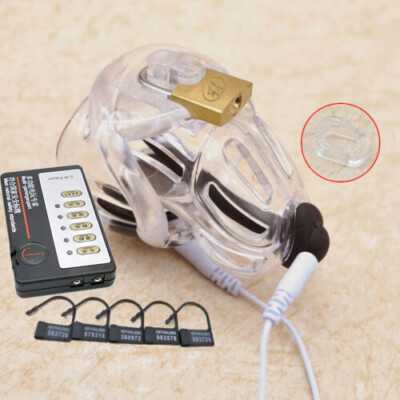 Male Chastity Device Cage with 4 Size Bondage Rings E-Stim Shock Penis Cage US | eBay