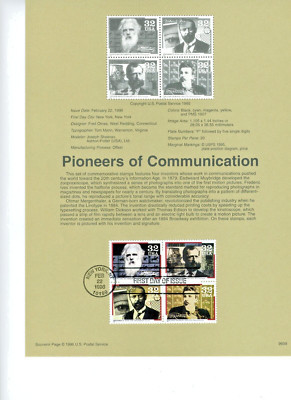 1996 USPS Souvenir Page 32¢ PIONEERS OF COMMUNICATION #9608 w/Watermark ...