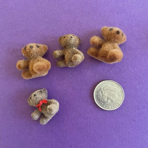Vtg Dollhouse Miniature Fuzzy Flocked Teddy Bears Brown Toys Baby ...