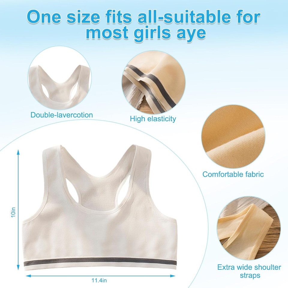 5 Pcs Sports Bra for Girls Aged 7-14 Without Padding L Size in White ...