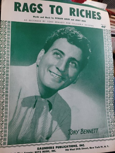 Rags To Riches Sheet Music Tony Bennett Richard Adler Jerry Ross 1953 ...