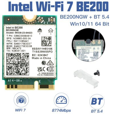Intel WiFi 7 BE200NGW M.2 NGFF 802.11be BT5.4 Wireless Network Card for ...