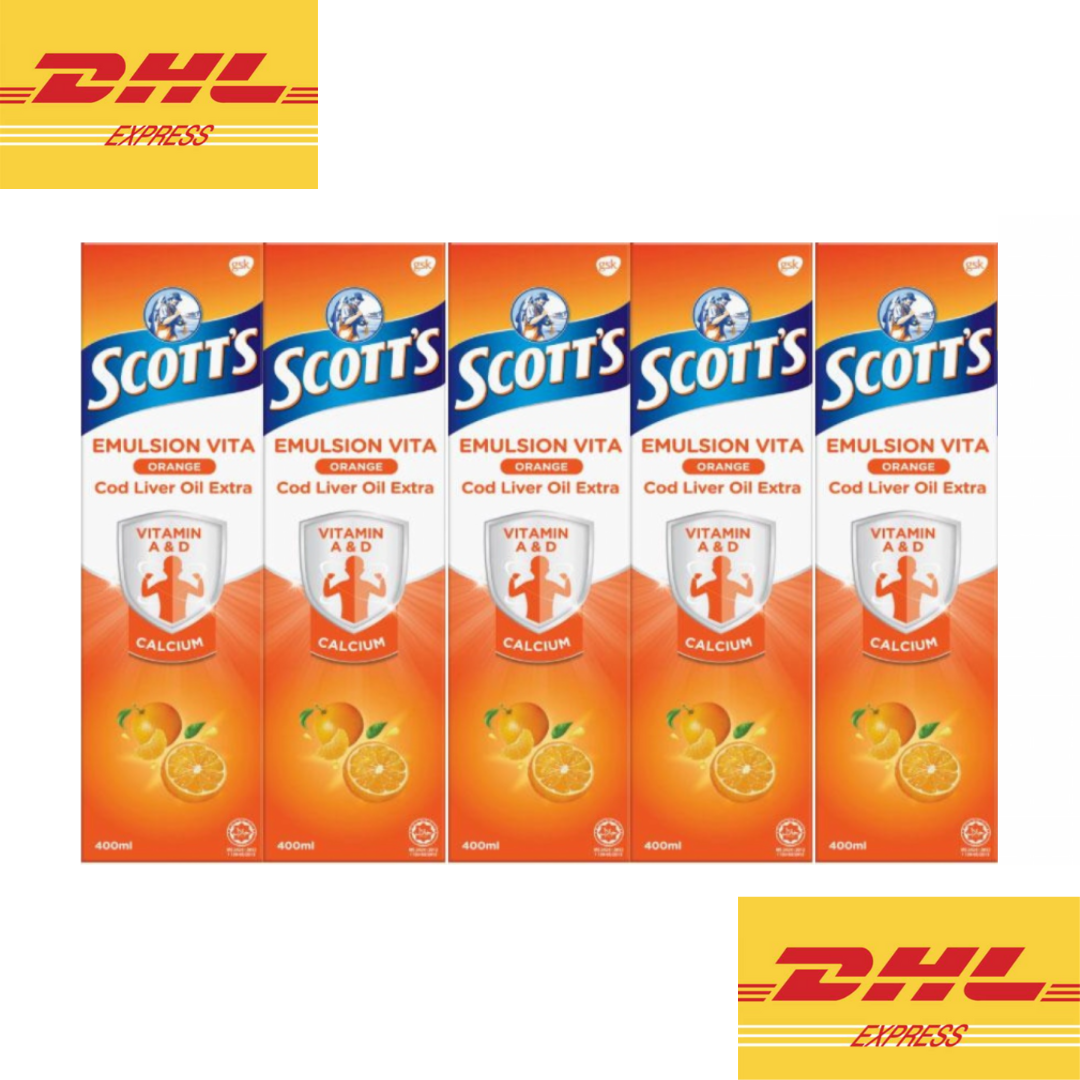 5 BOTTLES NEW SCOTTS EMULSION COD LIVER OIL ORANGE FLAVOR 400ML - Fast ...