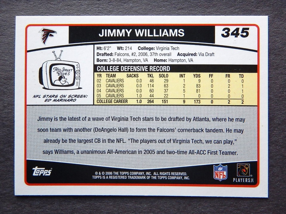 Jimmy Williams (RC) #345 Topps 2006 Football Card (Atlanta Falcons) | eBay