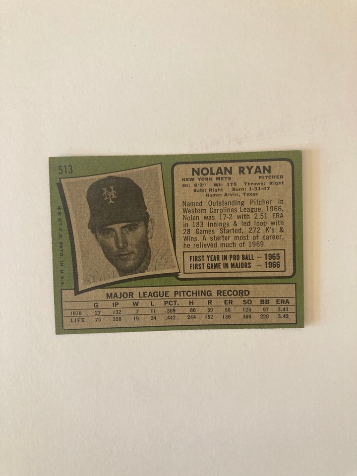 1971 NOLAN RYAN Topps Set Break-Baseball Card#513-New York Mets Angels ...