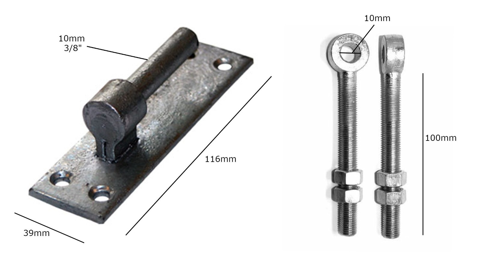Pair of Heavy Duty Hook on Plates AND Pair of Gate Eye Bolts for Gate ...