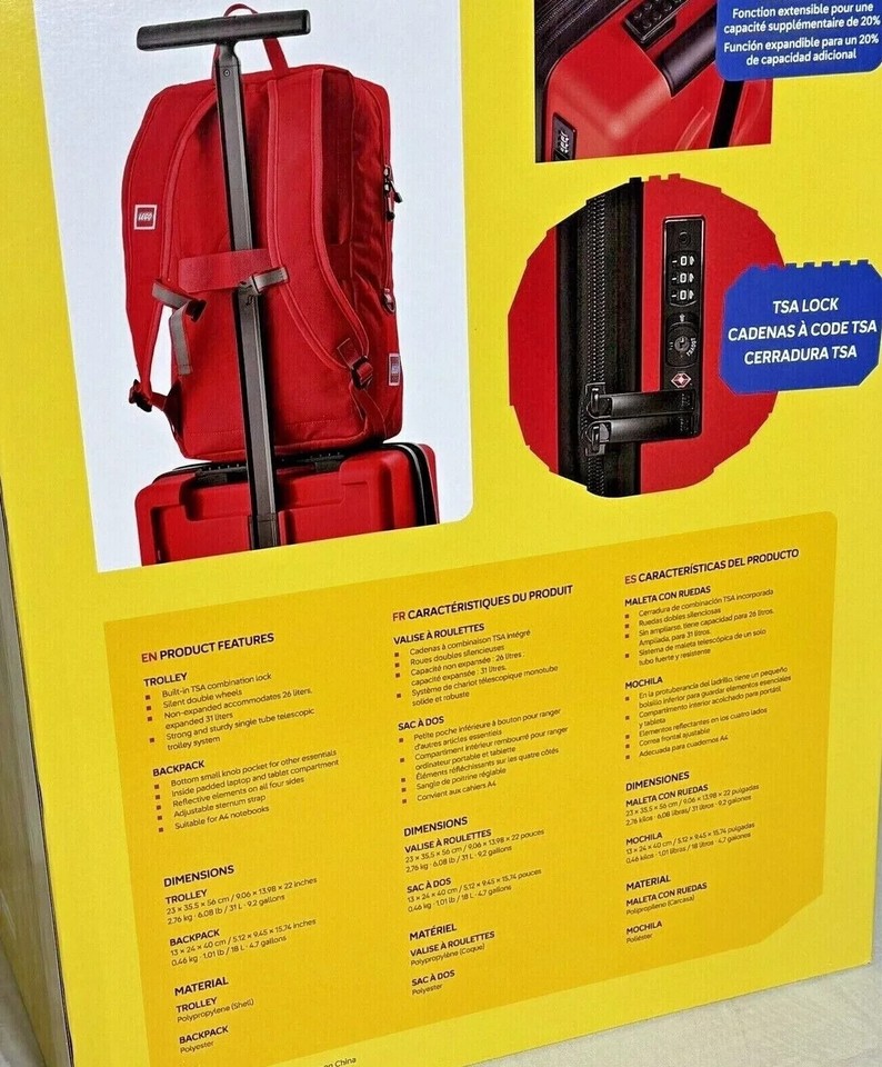 LEGO Carry-on and Backpack Luggage Suitcase Set RED- Brand New OPEN BOX ...