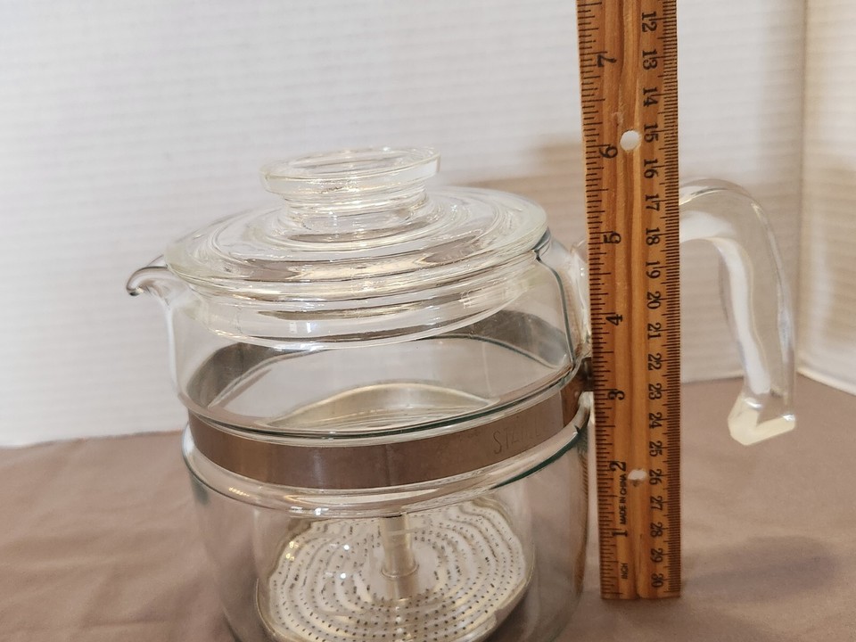 Pyrex 4 cup Coffee Percolator Flameware 7754 B Clear Glass Coffee Pot ...