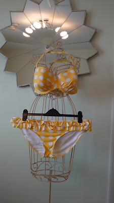 Yellow Polka Dot Floozie Frost French Bikini Size 18 Bottoms 38DD Top ...