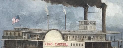 c. 1850's-1870's Paddlewheel Riverboat on the Hudson, painting , Chas ...