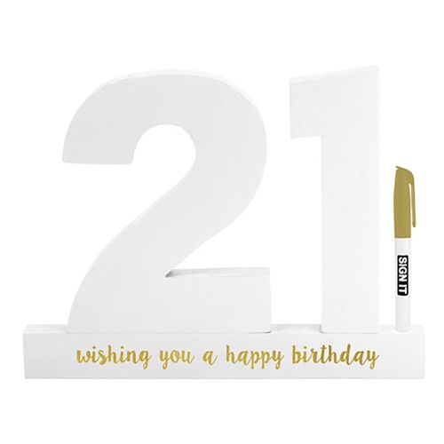21st Signature Block Gold Foil Novelty Birthday Message Party Statue ...